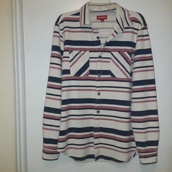 UNIONBAY | Shirts | Unionbay Shacket Jacket Shirt Cream Blue Light Red ...